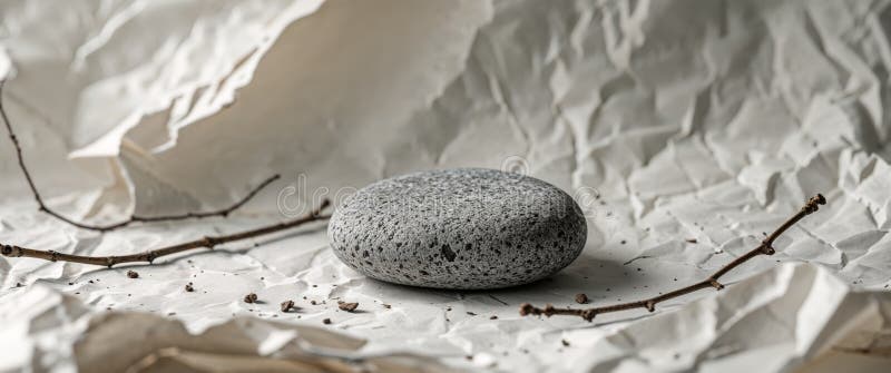 Grey Speckled Stone on Crumpled Paper with Twigs Stock Image - Image of ...