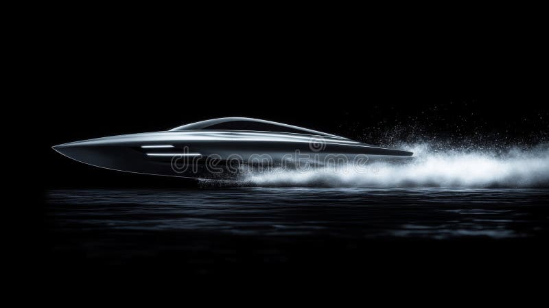 Grey Speedboat on Dark Water at Night Stock Illustration - Illustration ...