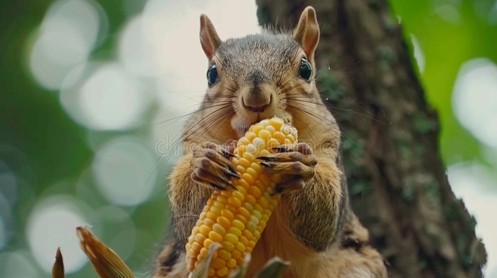 Grey Squirrel Eating a Corn on the Cob Generative Ai Stock Image ...
