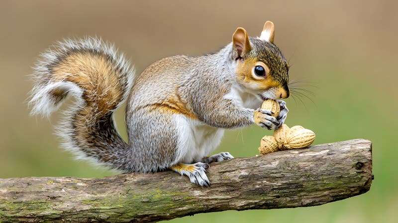 Grey Squirrel Eating Peanut on Tree Branch Stock Illustration - Illustration of resolution, wild ...