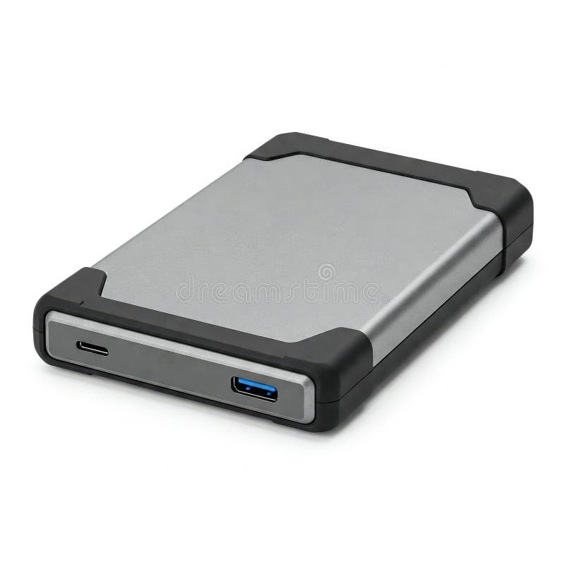 A Grey SSD External Drive with Rubber Casing Stock Illustration ...