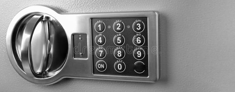 Grey Steel Safe with Electronic Lock, Closeup. Banner Design Stock ...
