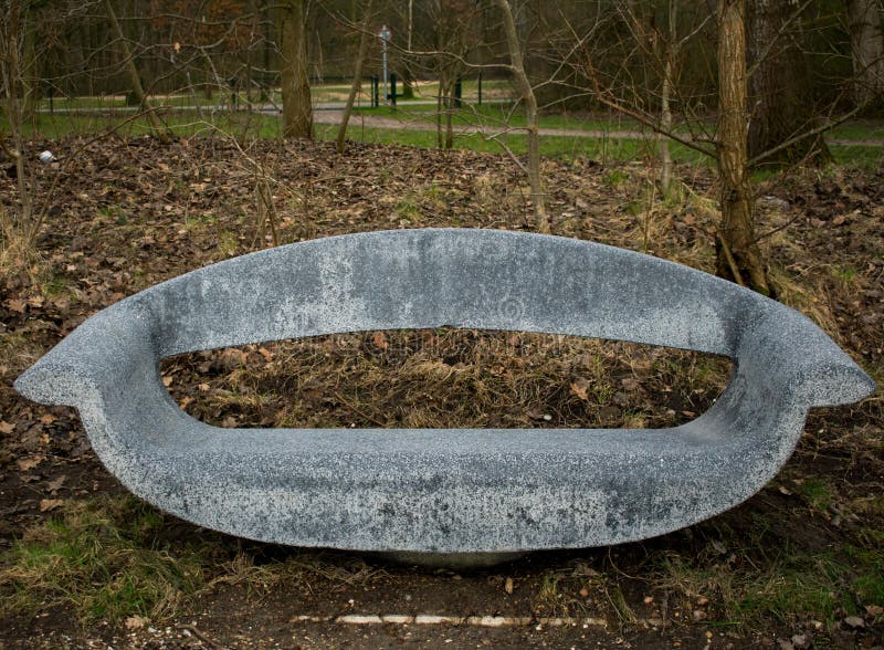 Grey Stone Bench in Forest Woods Trees Leafes View Imagen de archivo ...