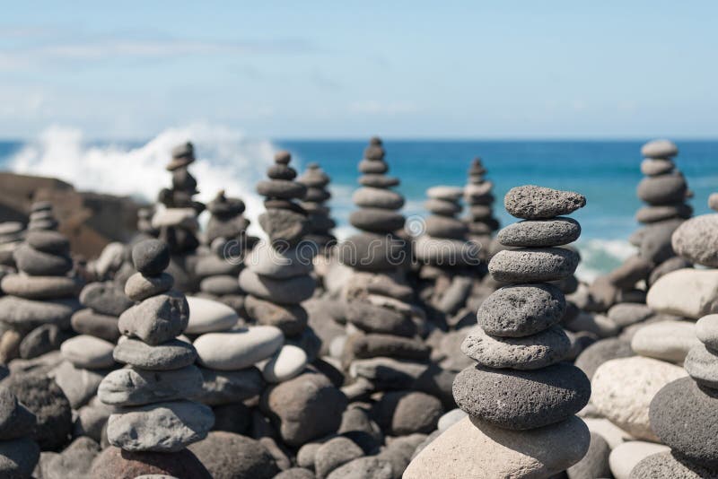 Stone cairn stock photo. Image of pile, harmony, beach - 104674196