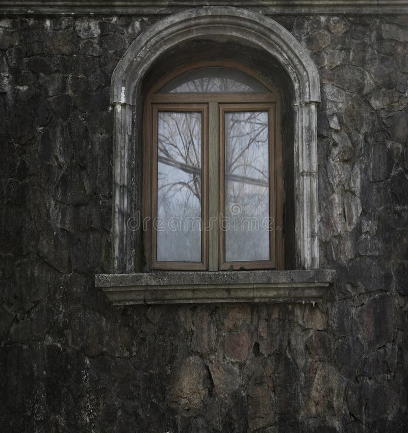 Grey Stone Exterior. Building Wall with One Arched Window Stock Image ...