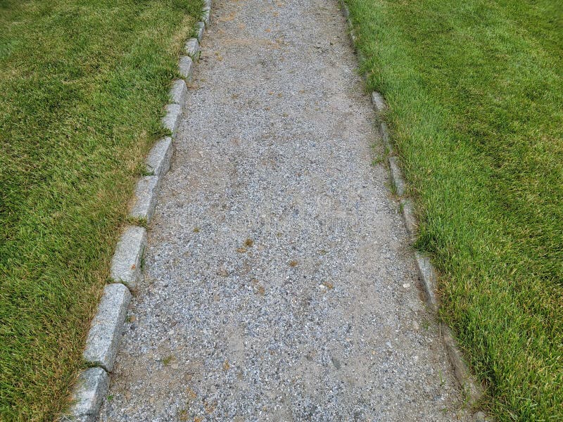Grey Stone or Gravel Path with Green Grass or Lawn Stock Photo - Image ...