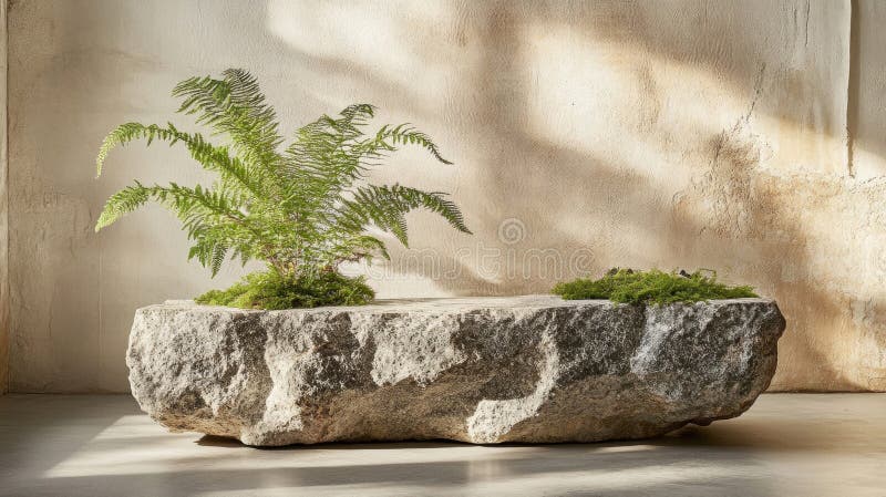 Grey Stone Planter with Lush Green Fern Stock Illustration ...