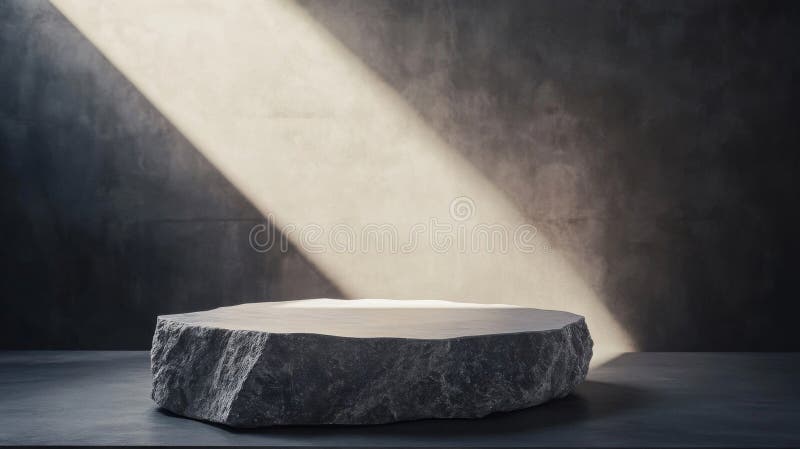 Grey Stone Platform with Light Beam on Dark Background Stock ...