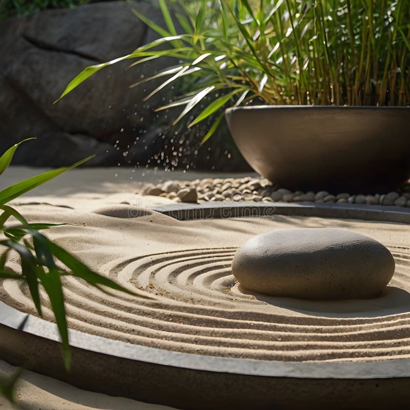 A Grey Stone Rests in the Center of a Circular Sand Garden, Surrounded ...