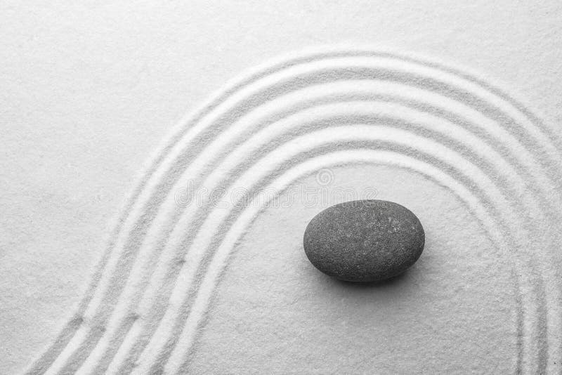 Grey Stone on Sand with Pattern, Top View. Zen, Harmony Stock Photo ...