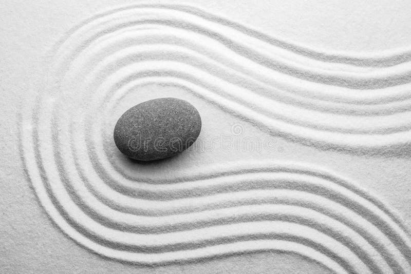 Grey Stone on Sand with Pattern, Top View. Zen, Meditation Stock Image ...