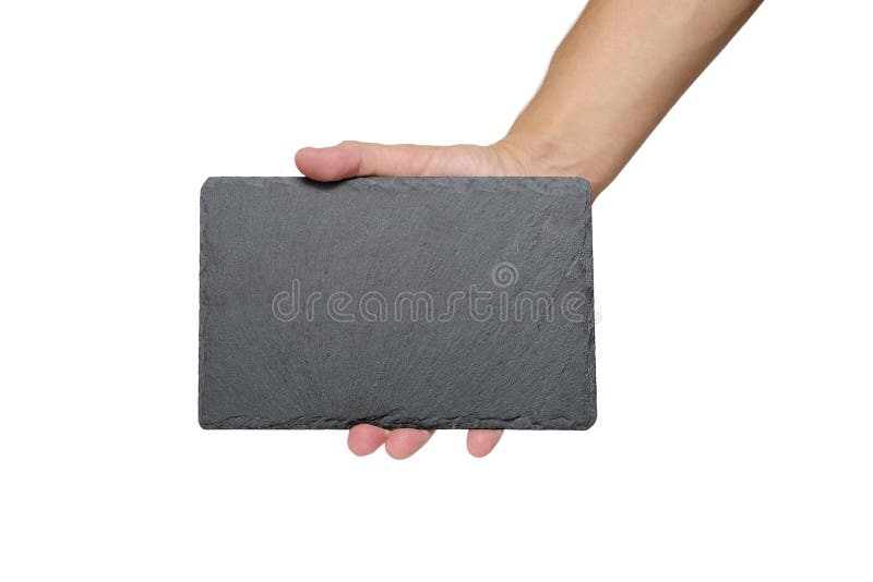 Grey Stone Slate Cutting Board with an Empty Space for Text, in Hand ...