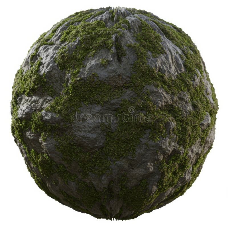 Grey Stone Sphere Covered with Green Moss Stock Illustration ...