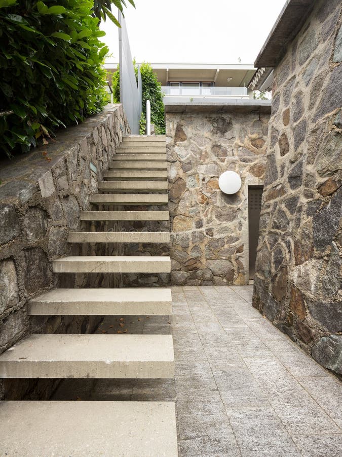 Grey stone steps. stock image. Image of house, frontal - 104403589