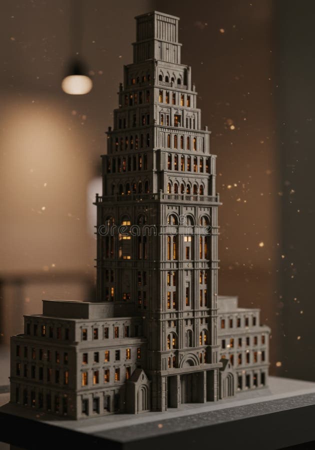 Grey Stone Tower Illuminated at Night Stock Illustration - Illustration ...