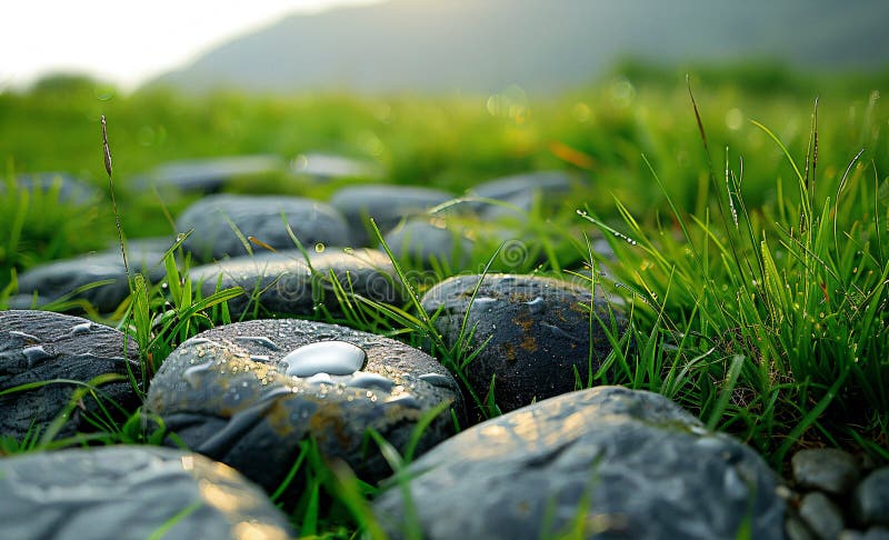 Grey Stones, on Grass Background. Stones in the Grass Stock ...