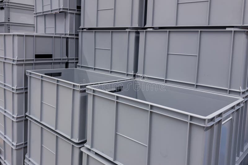 Grey Storage Containers Stacked at a Warehouse Location Stock Image ...
