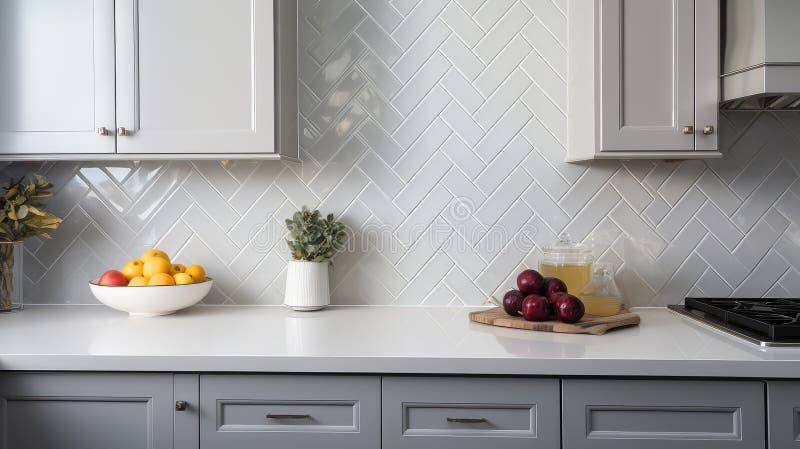 Grey subway tile kitchen stock illustration. Illustration of durable ...