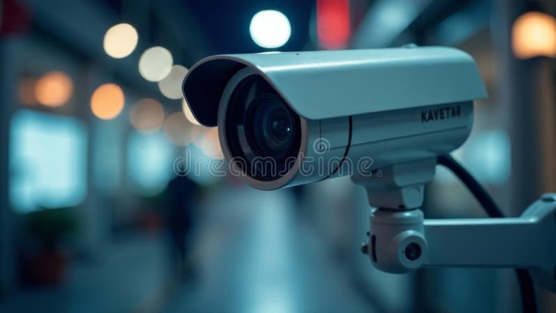Grey Surveillance Camera in Premises Stock Image - Image of ...