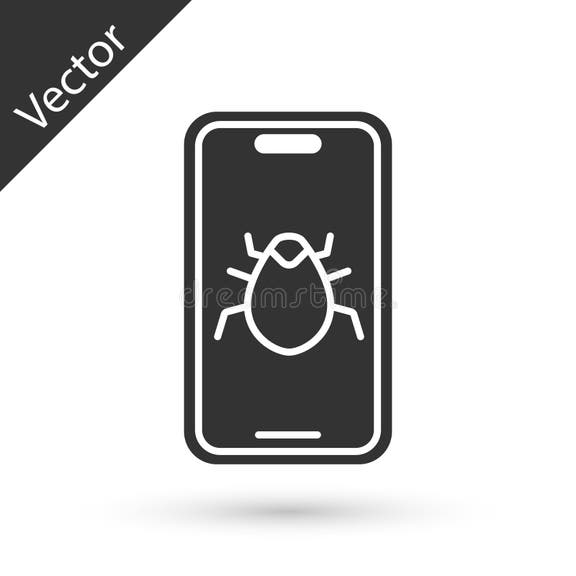 Grey System Bug on Mobile Icon Isolated on White Background. Code Bug ...