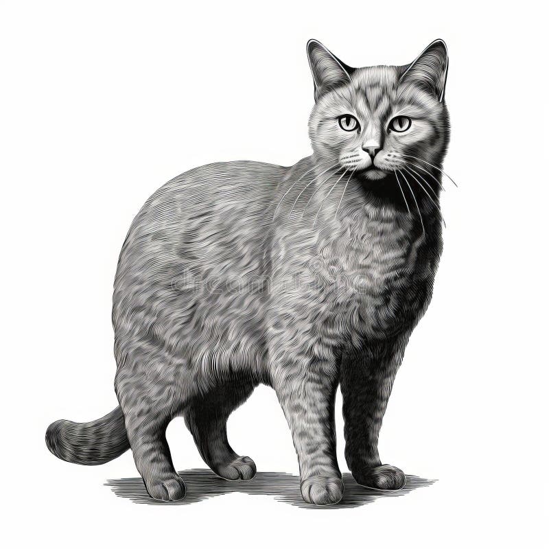 Hyper-realistic Gray Cat Drawing with Whistlerian Style Illustration ...