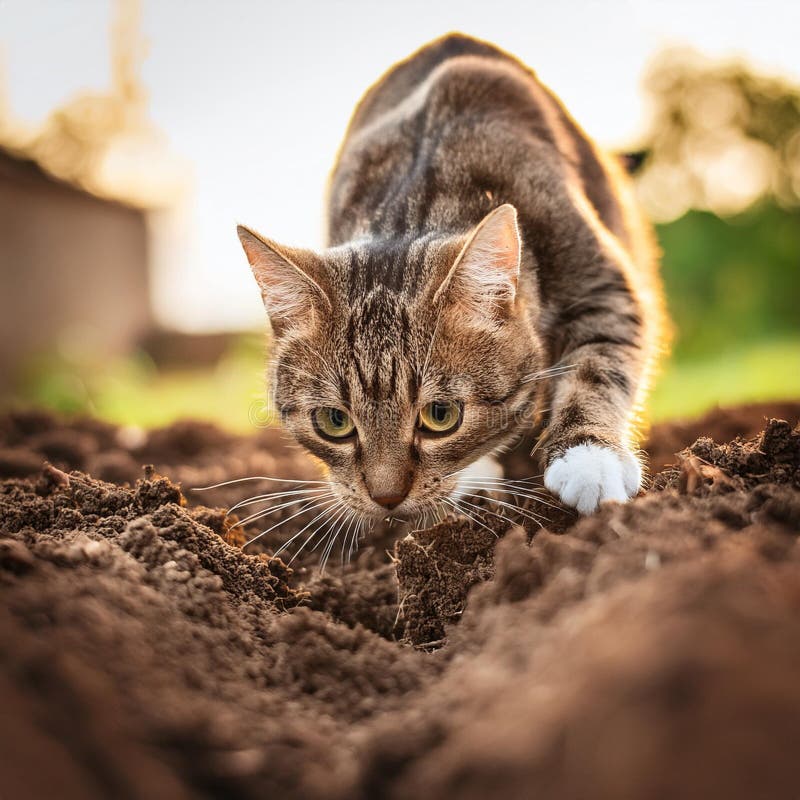 Grey Cat Digging, AI Generated Stock Illustration - Illustration of ...