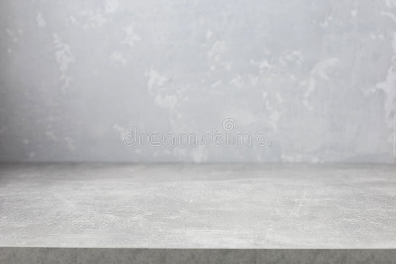 Grey Table Top and Wall Background Texture. Front View of Tabletop and ...