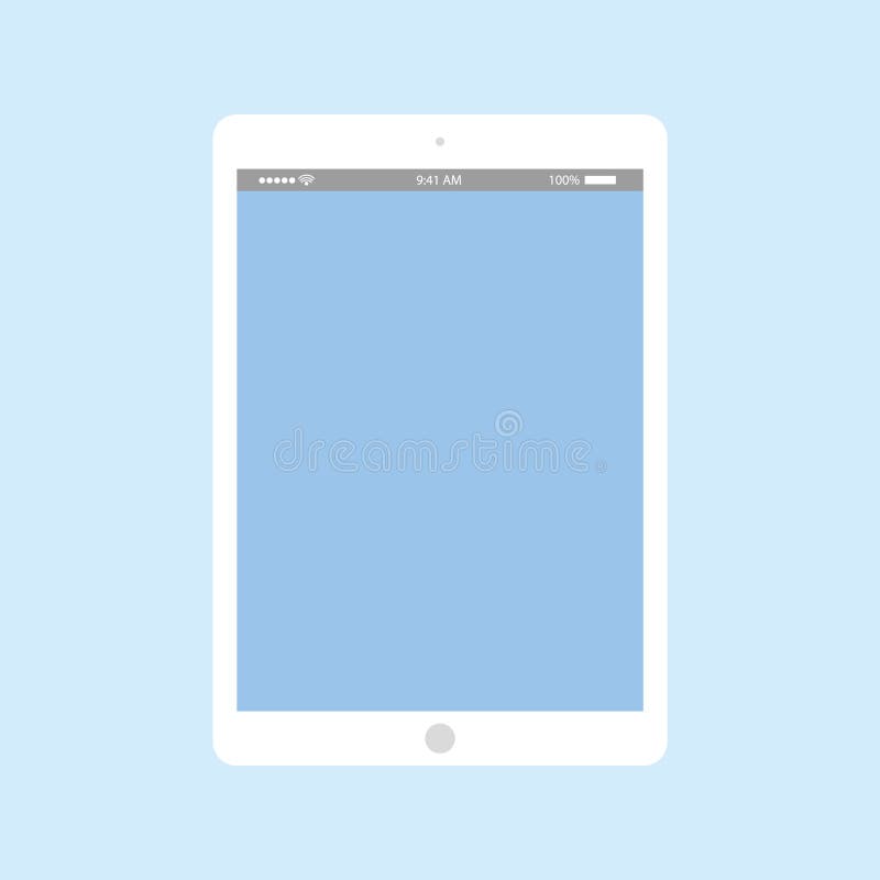 Grey Tablet with Battery and Clock on Blue Empty Screen. Grey Tablet ...