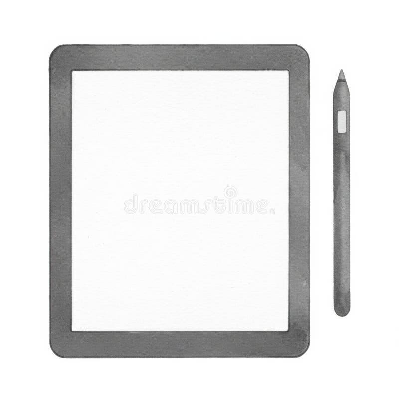 Grey Tablet and Stylus on White Background Stock Illustration ...