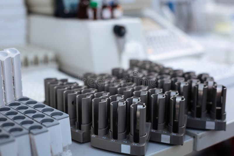 Grey Test Tubes Stands Installed on the Table Stock Photo - Image of ...