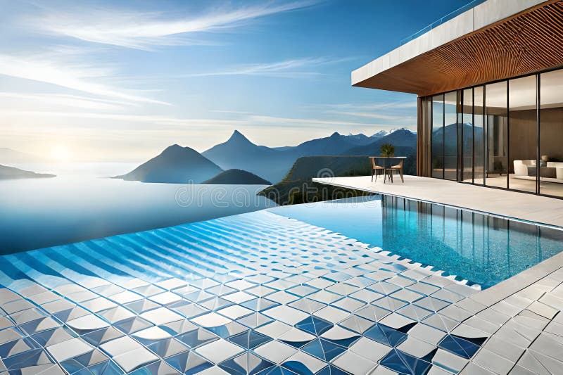 Grey Tiles with Small Grid Pattern, Empty Space on the Poolside Edge ...