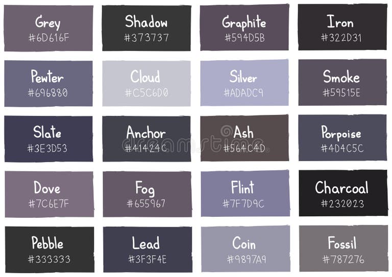 Grey Tone Color Shade Background with Code and Name Stock Vector ...