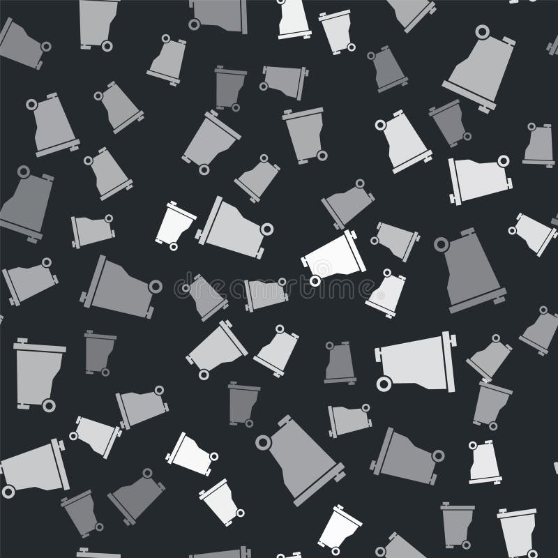 Grey Trash Can Icon Isolated Seamless Pattern on Black Background ...