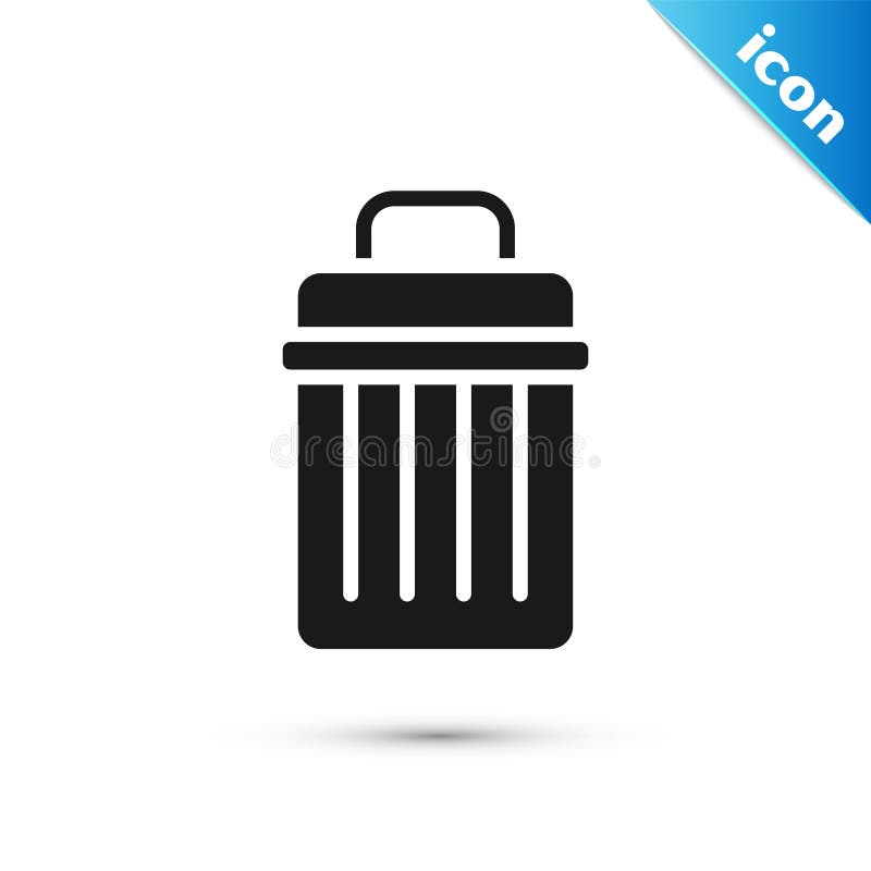 Grey Trash Can and Garbage Bag Icon Isolated on White Background ...