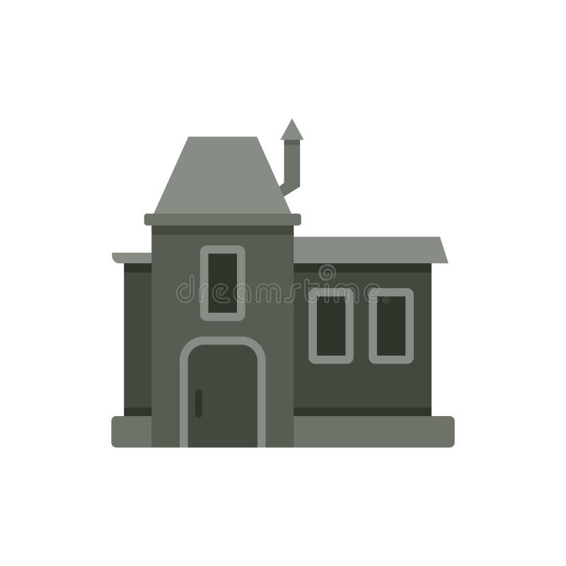Grey Two Storey Building with Attic and Chimney Facade Icon Stock ...
