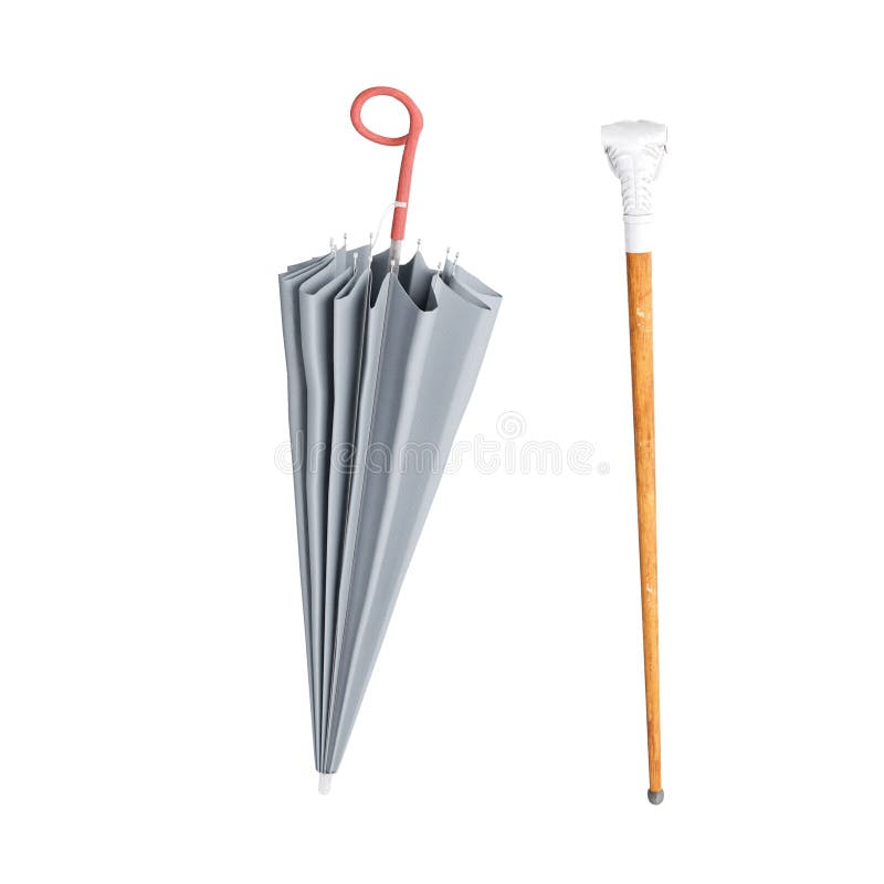 A Grey Umbrella and a Cane, 3d Rendering Stock Illustration ...