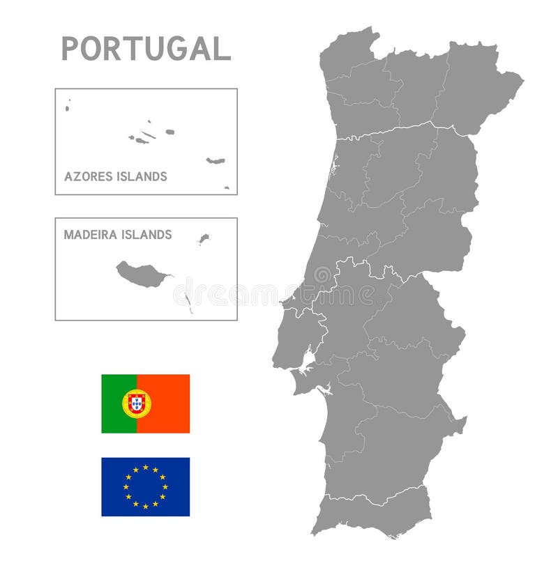 Grey Vector Political Map of Portugal Stock Vector - Illustration of ...