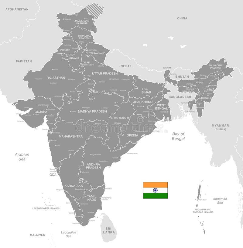 Grey Vector Political Map Van India Vector Illustratie - Illustration ...