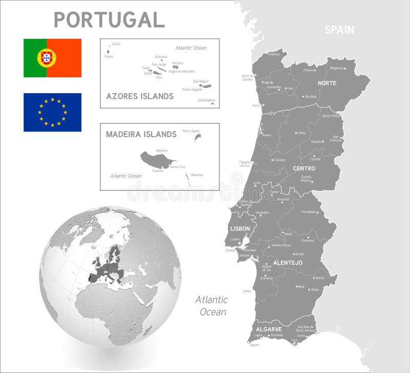 Grey Vector Political Map Van Portugal Vector Illustratie ...