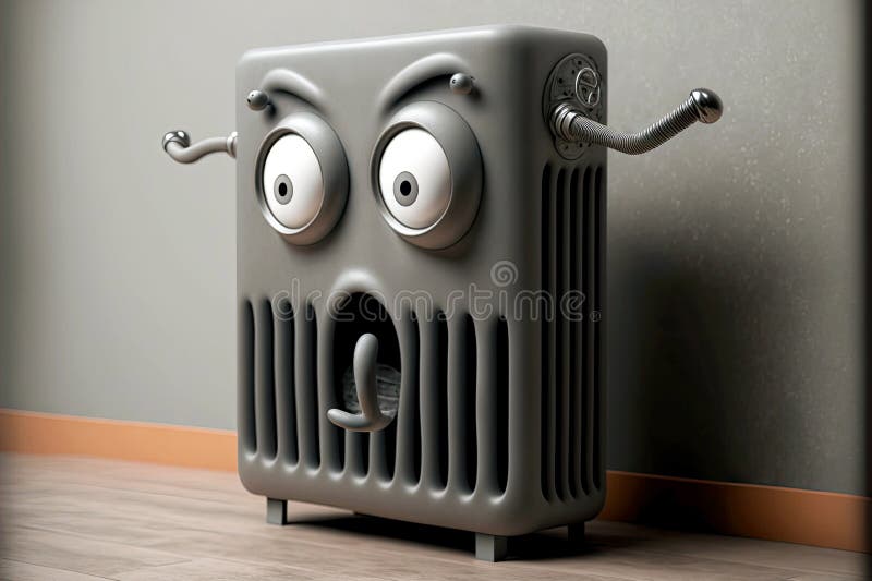 Grey Vintage Heating Radiator with Temperature Controller in Form of ...