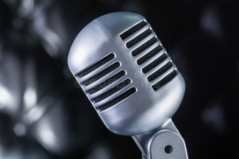 Grey Vintage Microphone on Black Background Stock Photo - Image of ...