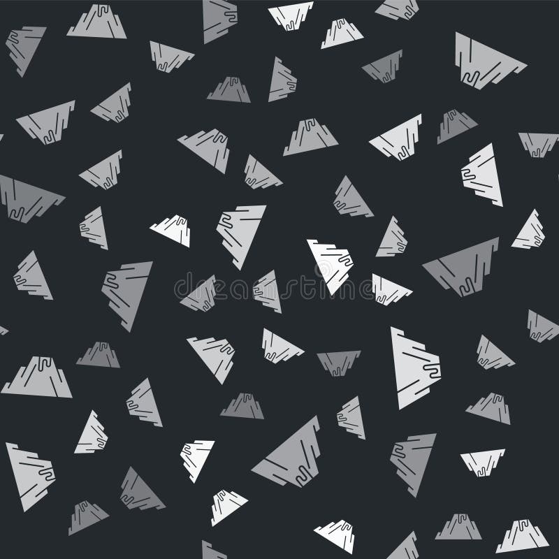 Grey Volcano Eruption with Lava Icon Isolated Seamless Pattern on Black ...