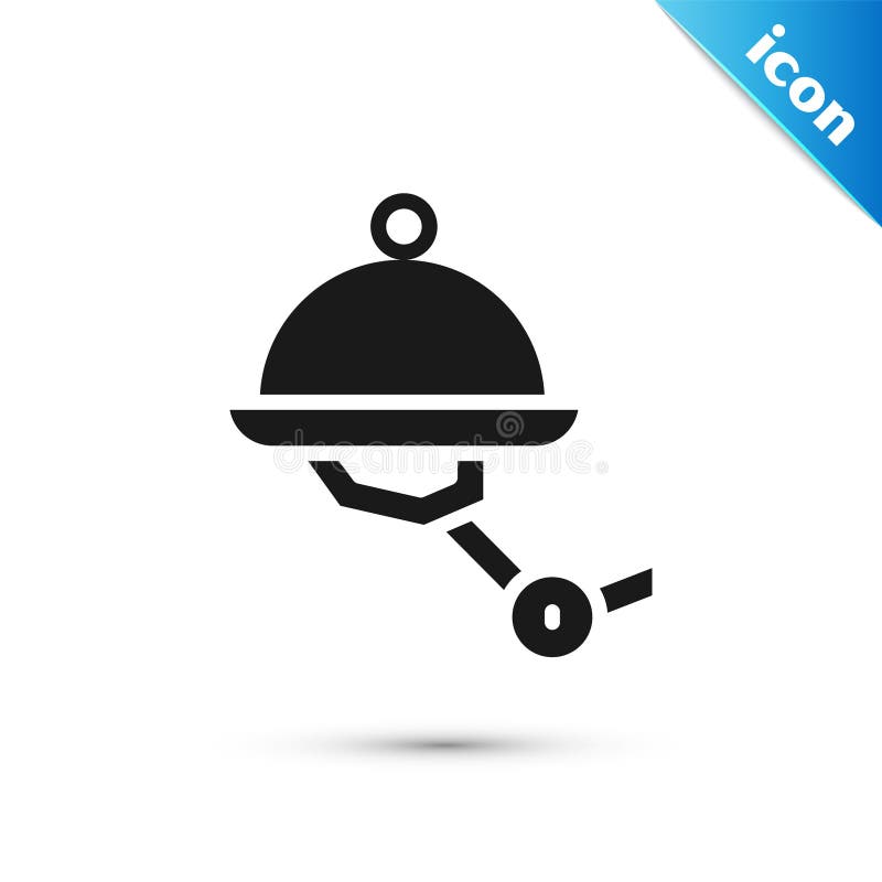 Grey Waiter Robot with Covered Plate Icon Isolated on White Background ...