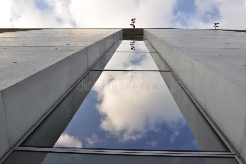 A Grey Wall with a Bottom Glass Window Stock Photo - Image of facade ...