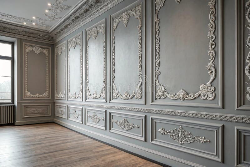 Grey Wall with Molding Frames and Classic Interior Stock Illustration ...