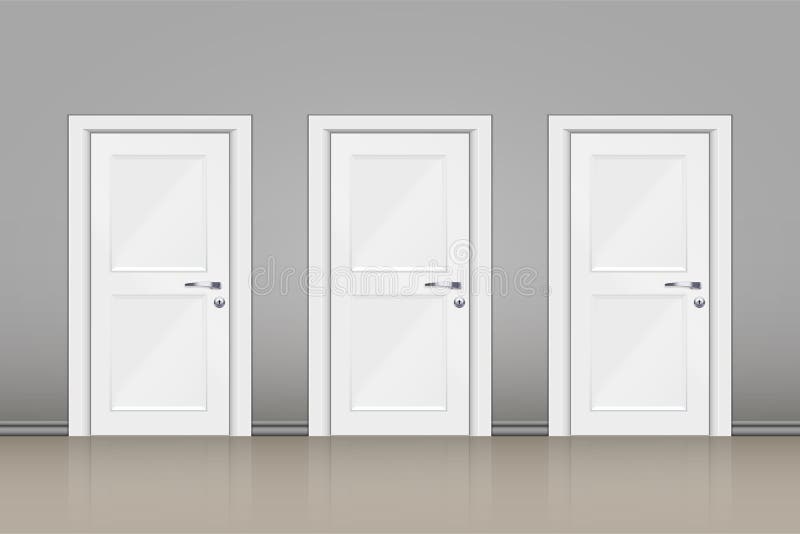 Grey Wall with Three Closed Doors in Center Stock Vector - Illustration ...