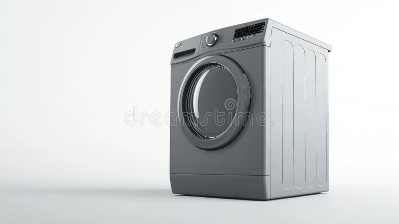 Grey Washing Machine with a Closed Door, Isolated on a Blank White ...
