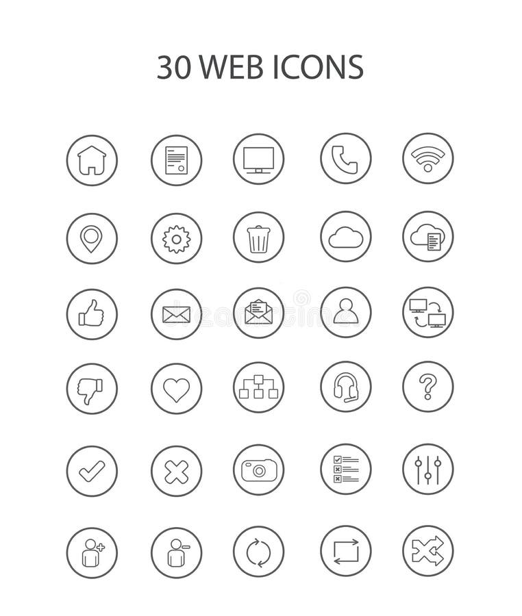 30 Grey Web Icons with Hollow Round Stock Vector - Illustration of ...