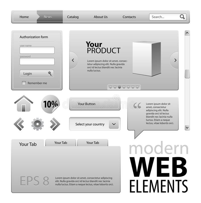 Grey Website Design Elements Stock Vector - Illustration of editable ...