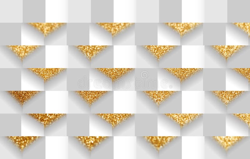 Grey White Golden Square Pattern Design with Shadow Effect Illustration ...